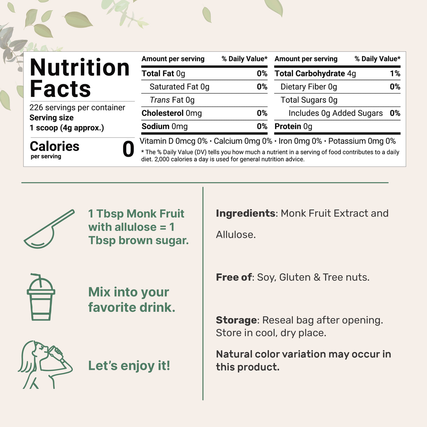 Allulose Powder Monk Fruit & Allulose Sweetener - 3 Pound Bag, 1:1 ...