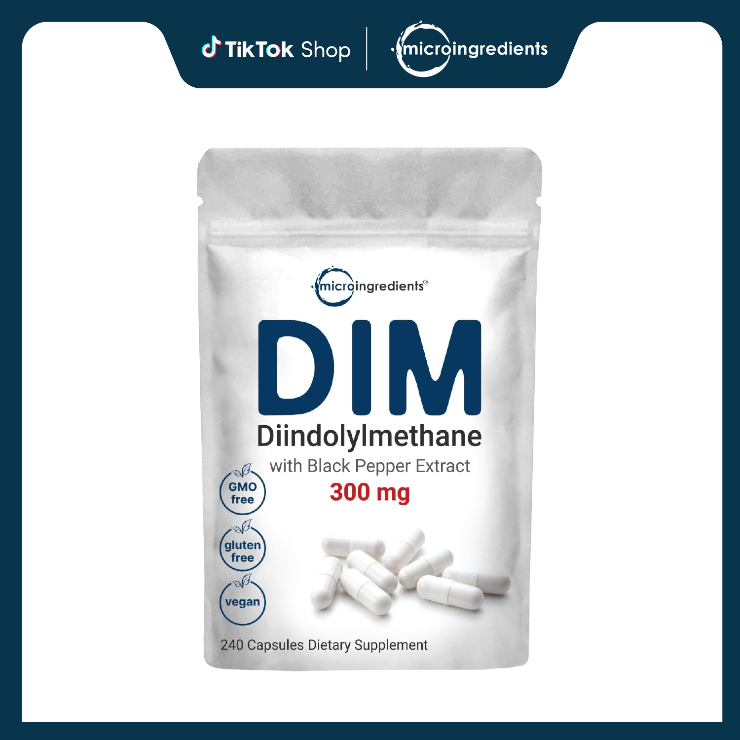 Micro Ingredients DIM Supplement with Black Pepper Extract, 240 capsul