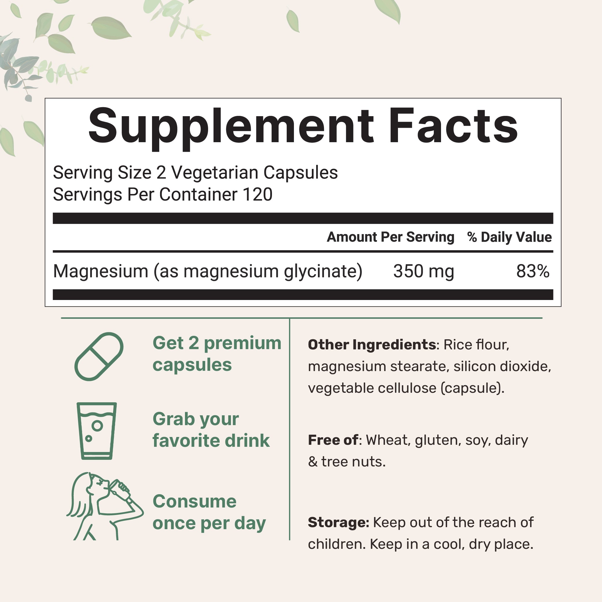 Micro Ingredients Magnesium Glycinate 350mg Per Serving, 240 Veggie Ca