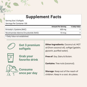 Micro Ingredients NAC 600mg with NAD+, N-Acetyl L-Cysteine + Nicotinam