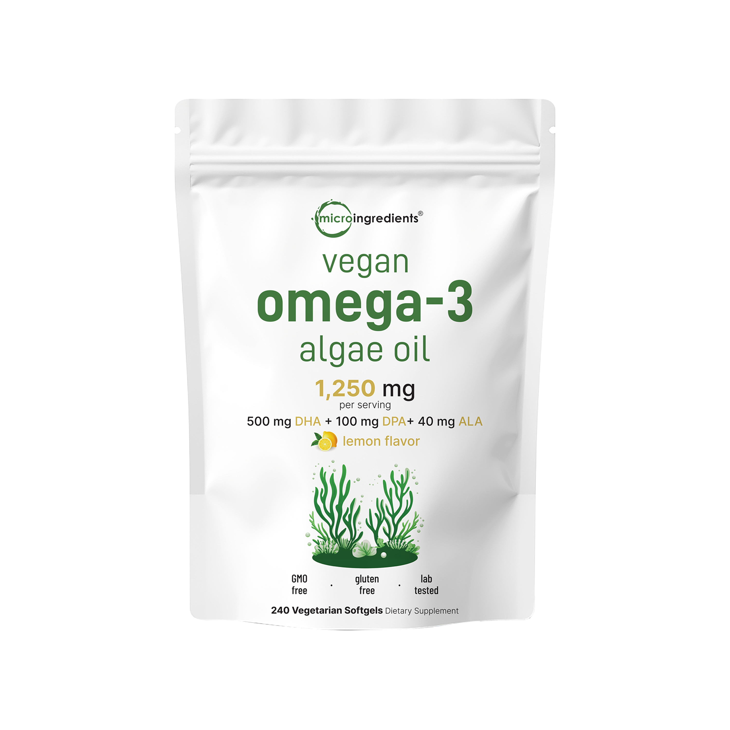Micro Ingredients Vegan Omega 3 Algae Oil Supplement 1,250 mg Per Serv