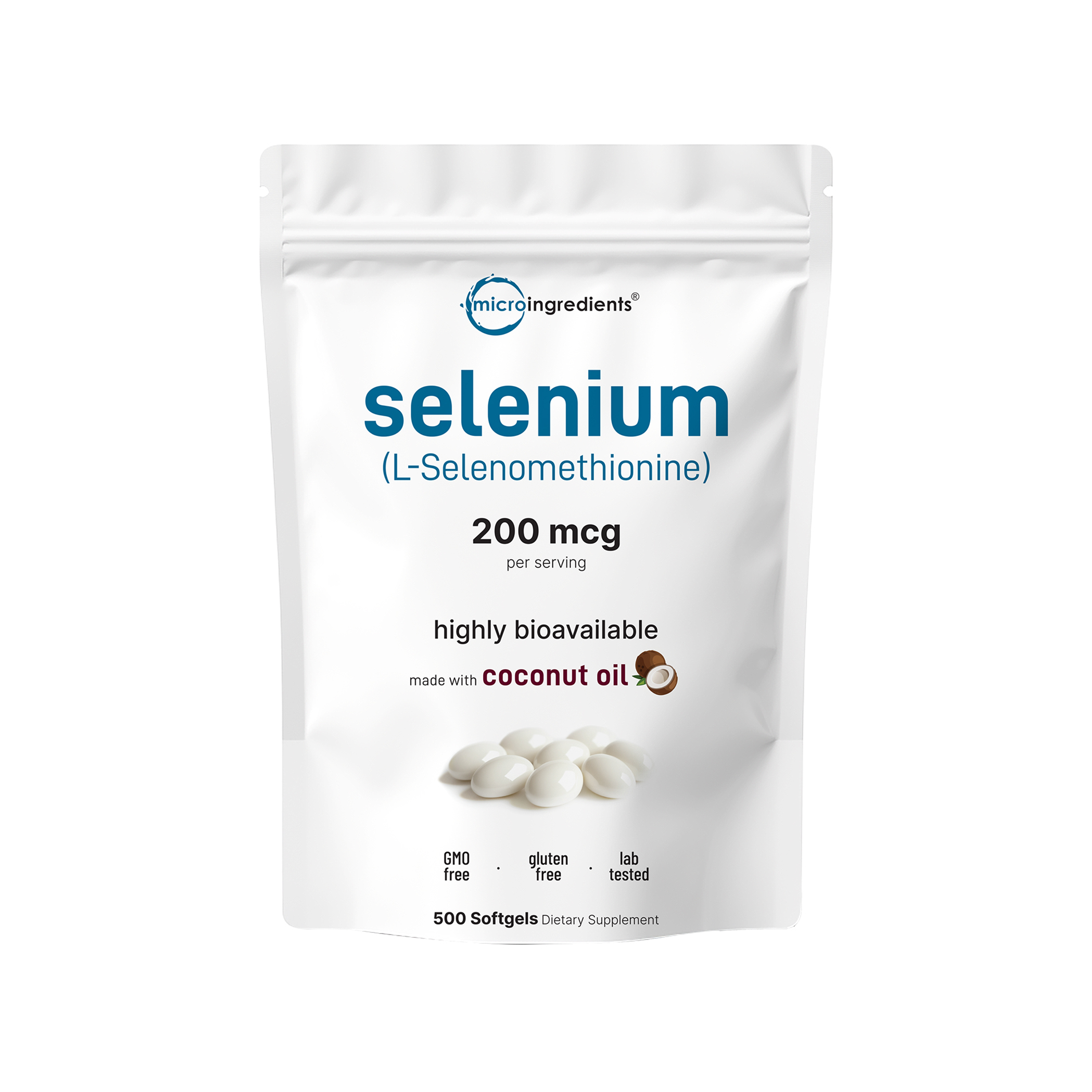 Micro Ingredients Selenium Supplement 200mcg, 500 Softgels with Coconu