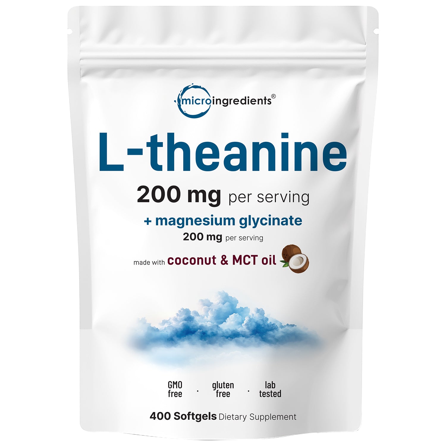 Micro Ingredients L-Theanine 200mg with Magnesium Glycinate 200mg, 400