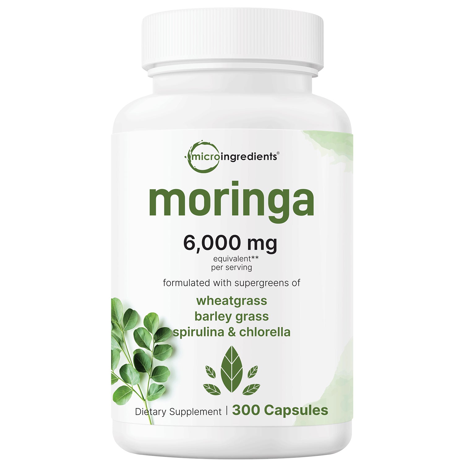 Moringa Oleifera 6,000mg Equivalent, 300 Capsules with Supergreens Ble ...