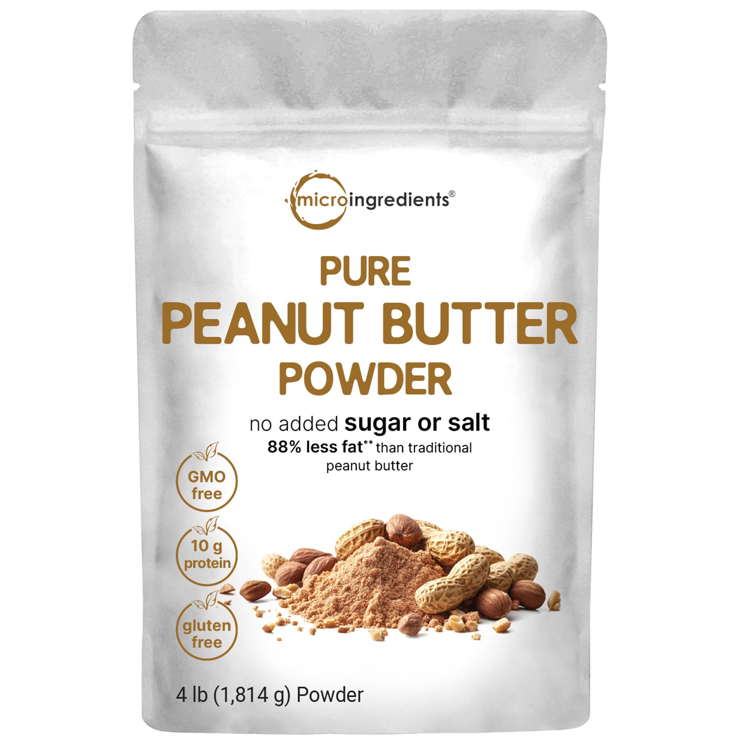 Micro Ingredients Pure Peanut Powder, 4lbs (106 Servings) | 10g Protei