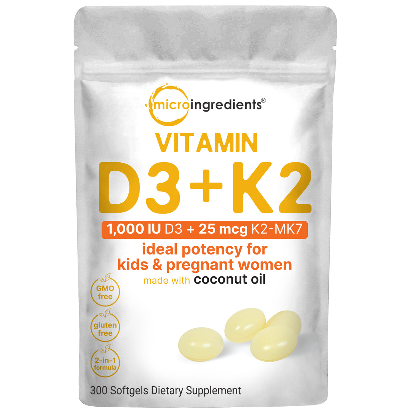 Micro Ingredients Vitamin D3 K2 5000IU /2000IU / 1000IU, Infused with
