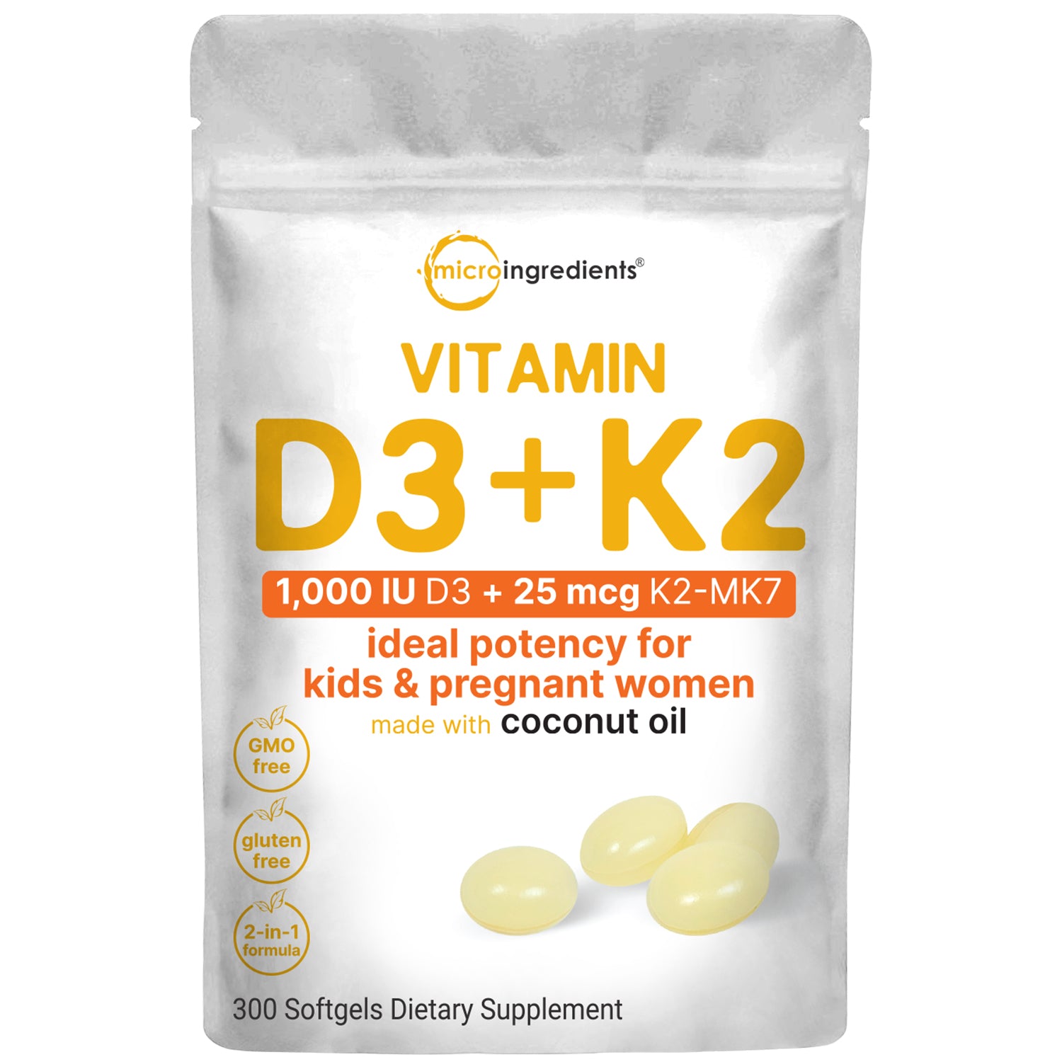 Micro Ingredients Vitamin D3 K2 5000IU /2000IU / 1000IU, Infused with