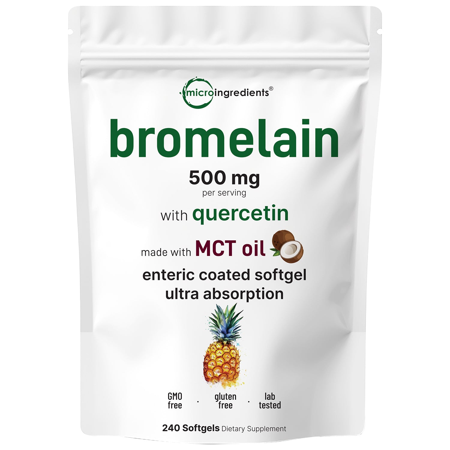 Micro Ingredients Bromelain 500mg with Quercetin & MCT Oil, 240 Enteri