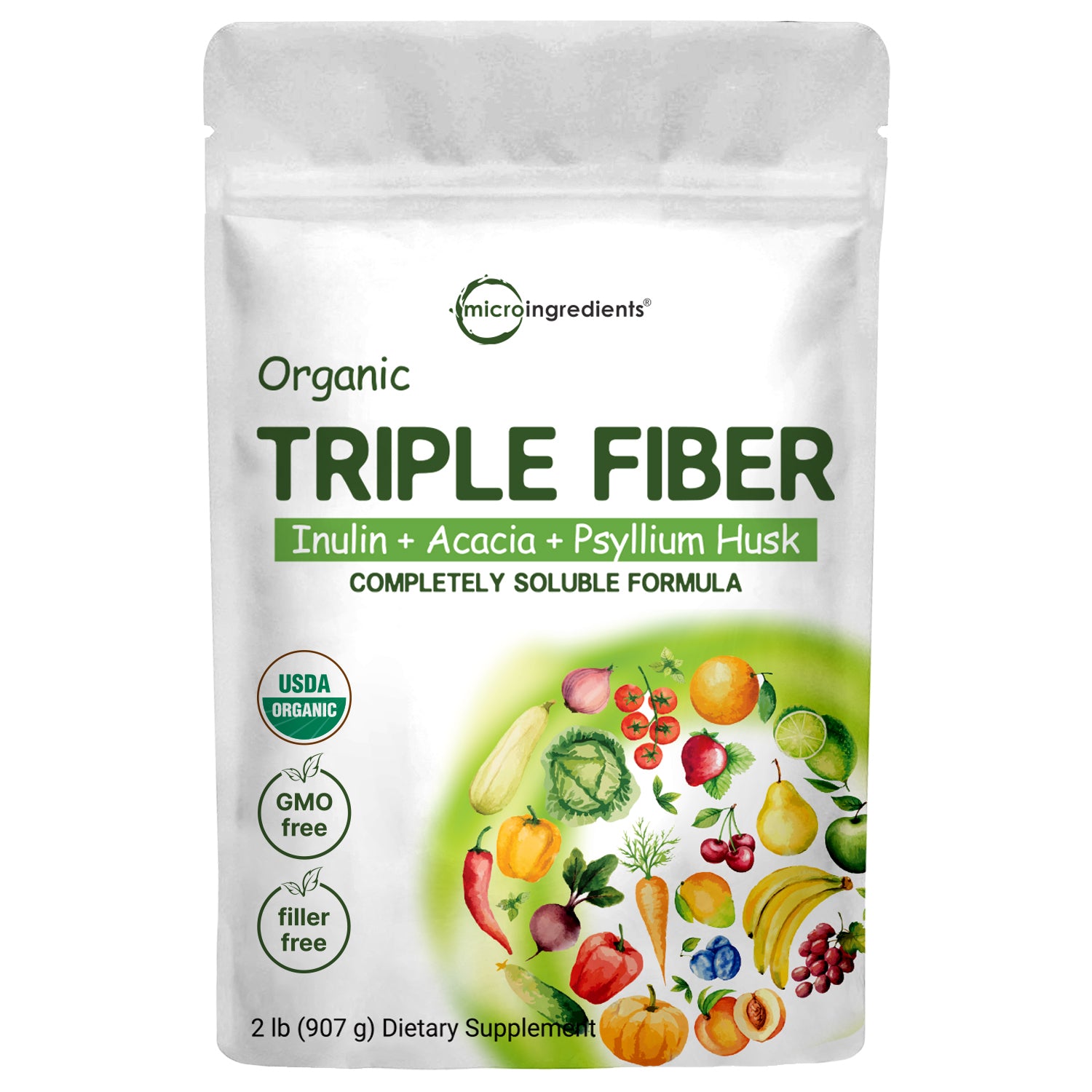 Organic Triple Fiber Powder - Premium Blend of Acacia, Psyllium Husk ...